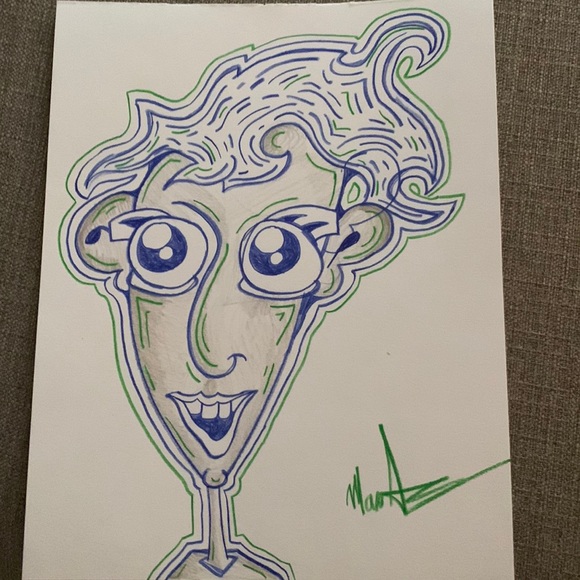 Art | Dude Drawing Blue And Green 11x14 | Poshmark